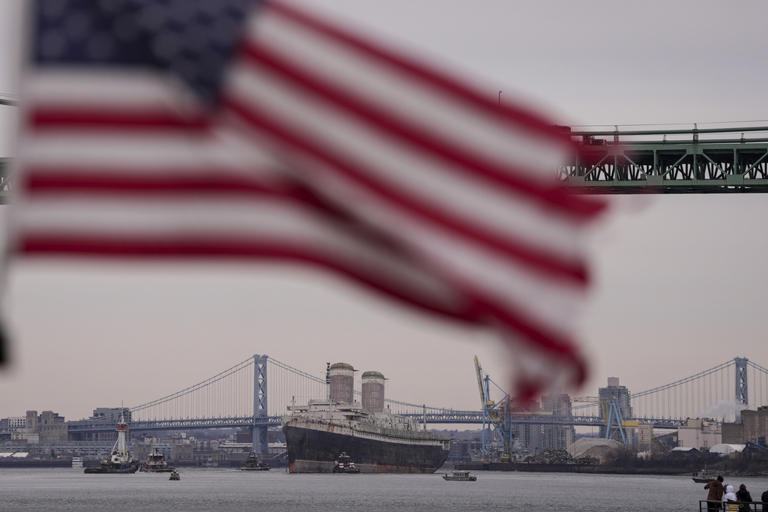 Historic ocean liner departs Philadelphia on voyage to become the world ...