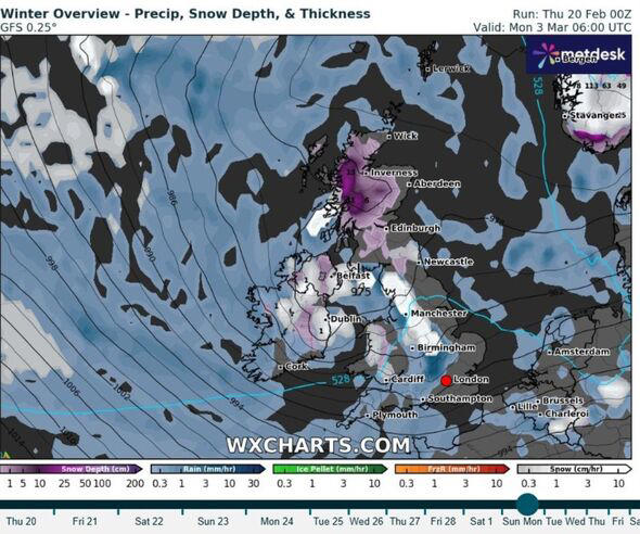 UK snow maps show huge barrage hitting England in March with 13 cities ...