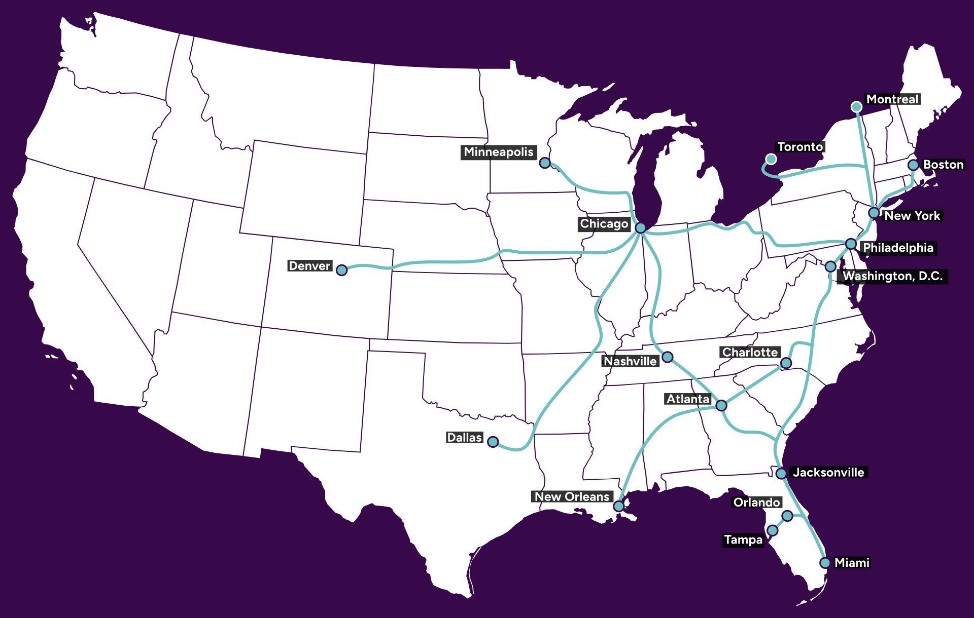 Map Shows Plan for Sleeper Trains To Run Across US