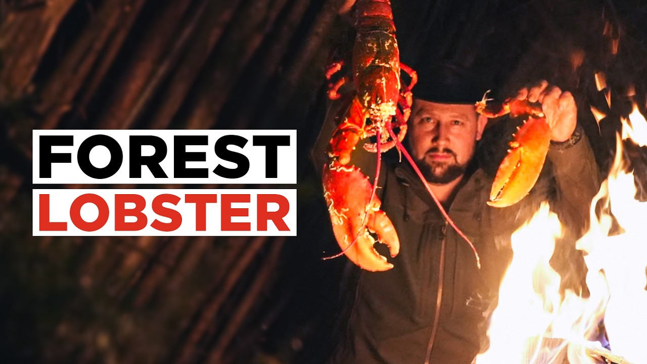 Cooking a Whole Lobster in My Self-Built Shelter – ASMR Outdoor Cooking