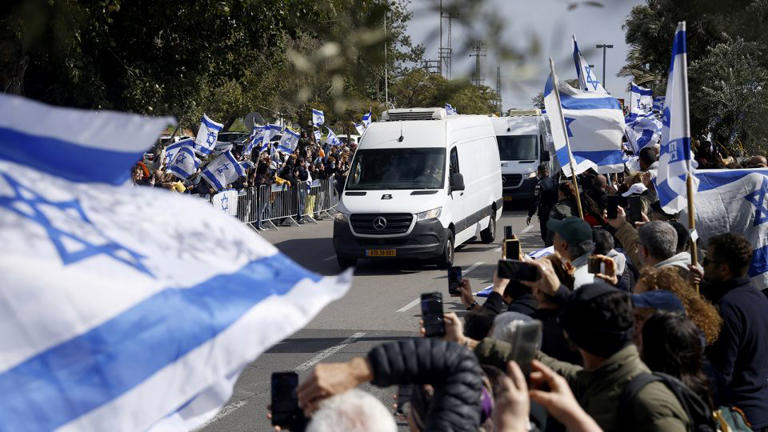 Hamas stages macabre ceremony to release bodies of four Israeli hostages, said to include Bibas ...