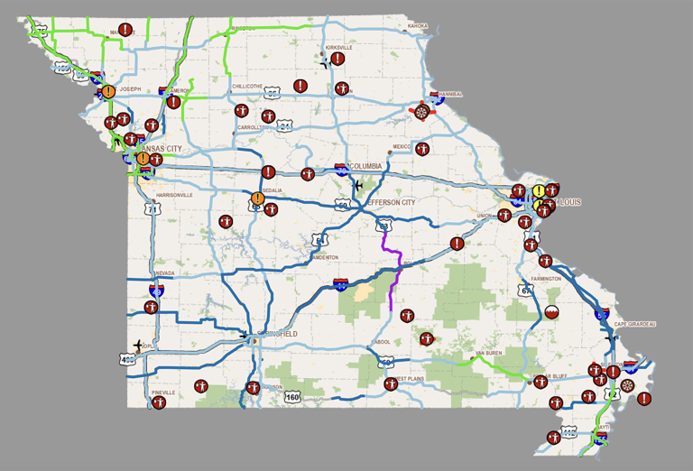 Here are road conditions, according to MoDOT