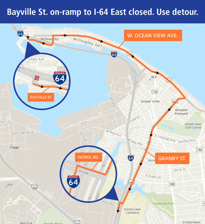 Work underway on I-64 east off-ramp relocation, on-ramp closure