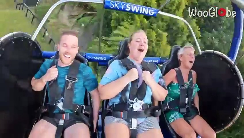 Girl screams and laughs at the same time on Skyswing Rotorua