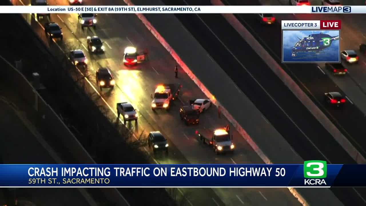 Crash in Sacramento blocks multiple lanes on Highway 50