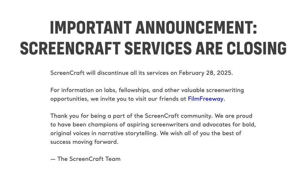 ScreenCraft, The Script Lab, and WeScreenplay Are Shutting Down