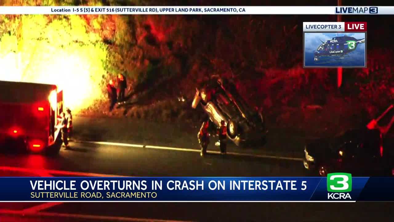 I-5 off-ramp blocked after rollover crash in Sacramento