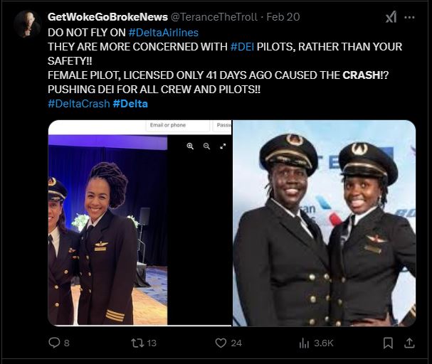 Viral claims link all-women pilots at Delta Air Lines to plane crash in ...