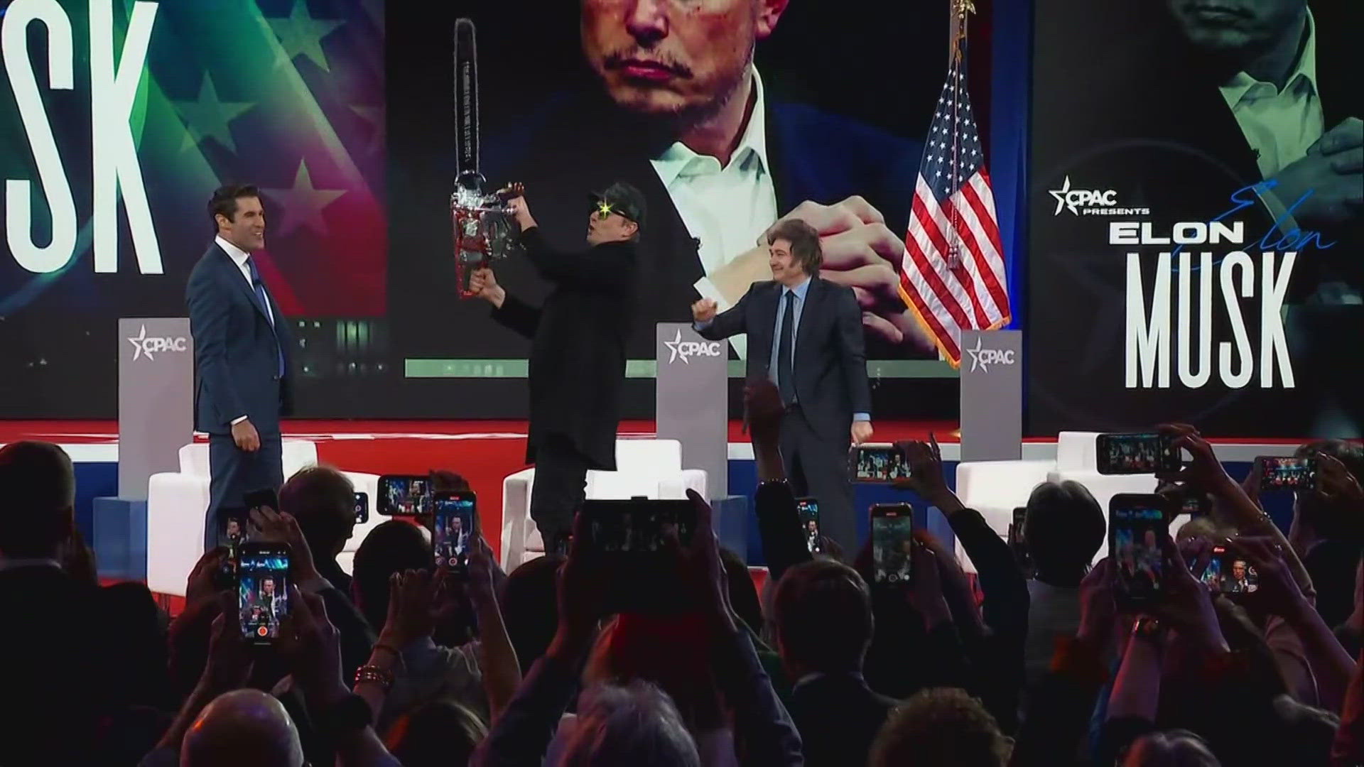 Musk brags about federal worker purge at CPAC, brandishes chainsaw next ...