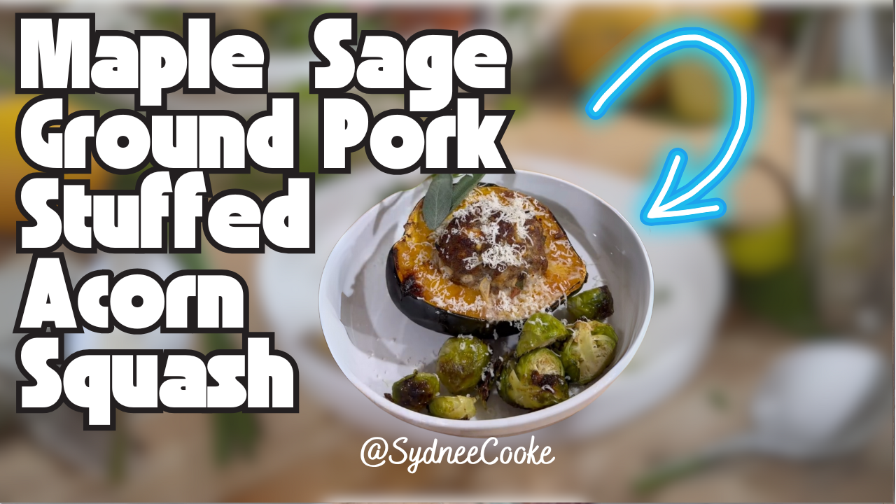Maple Sage Ground Pork Stuffed Acorn Squash with Brussels Sprouts