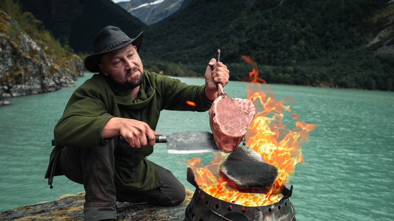 ASMR Outdoor Cooking – Tomahawk on Burning Stone