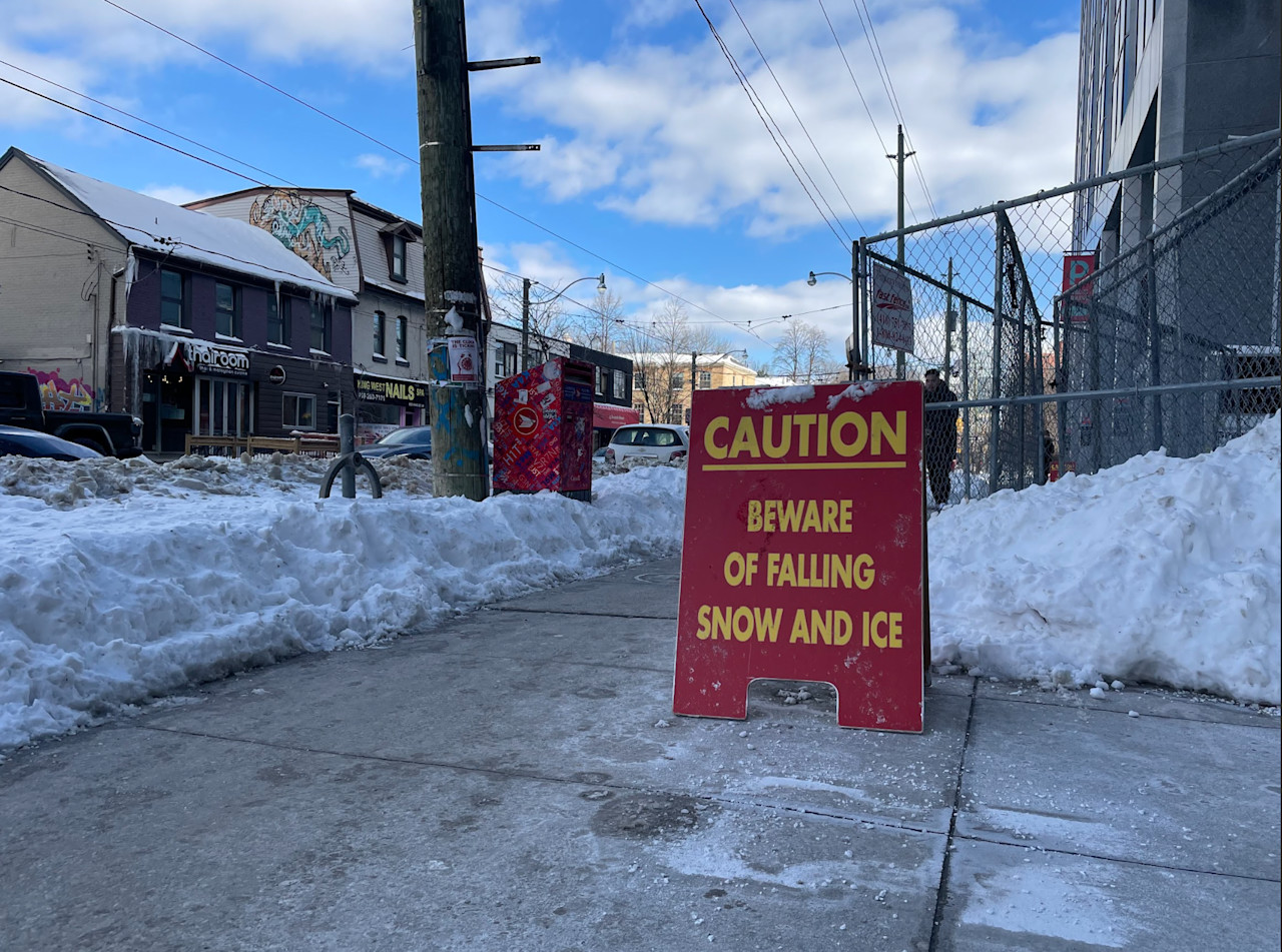 Watch for falling ice as temperatures climb above the freezing mark