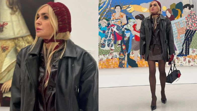 Wystrojona w mini Monika Olejnik eksponuje nogi, zachwycając się ...