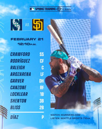Mariners 2025 Spring Training Game #1 (2/21) Open Thread