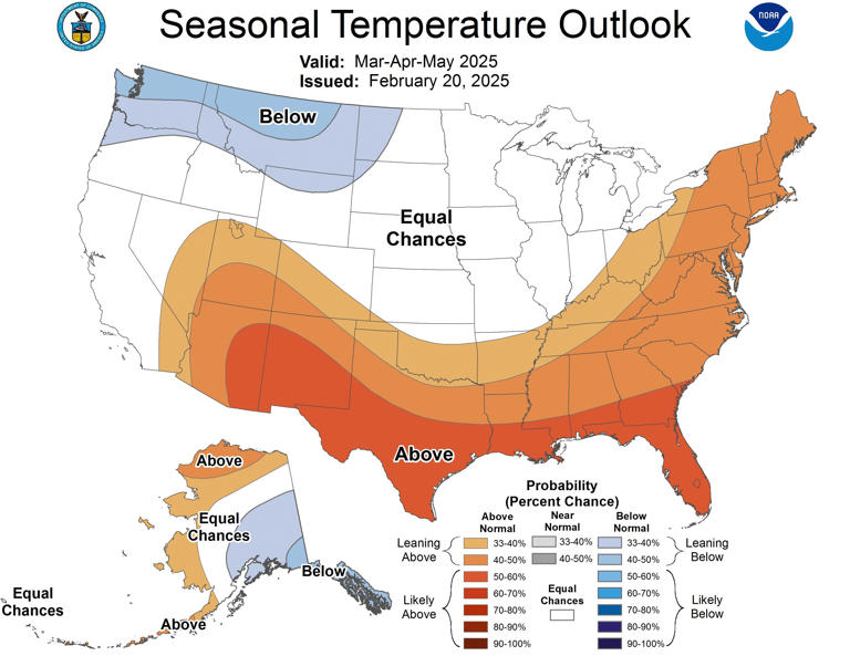 Should you expect a warm spring 2025? Maps show NOAA's weather outlook