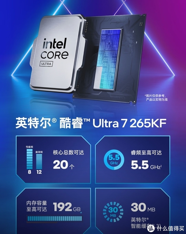 英特尔酷睿 Ultra7 265KF 20核20线程 睿频至高可达5.5Ghz盒装CPU