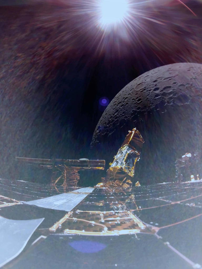 Photos from space show the Texas company Firefly Aerospace preparing to land on the moon for the ...