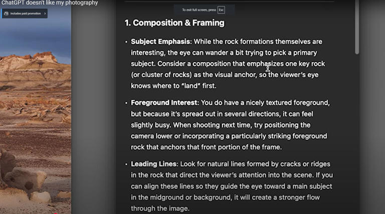 Chat GPT "doesn't like" landscape photographer's photography after he ...