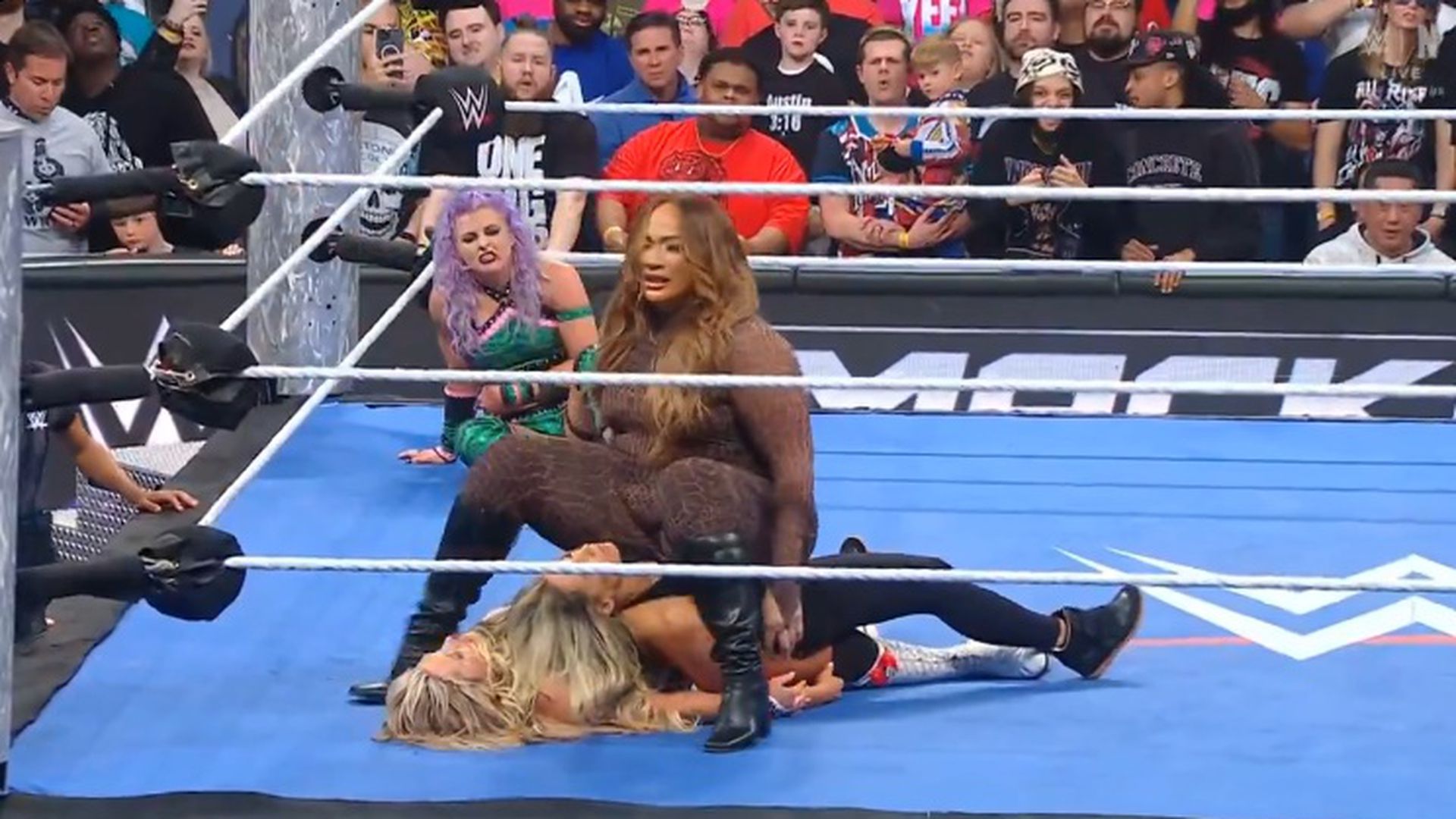 Nia Jax annihilates Trish Stratus and Tiffany Stratton at the same time