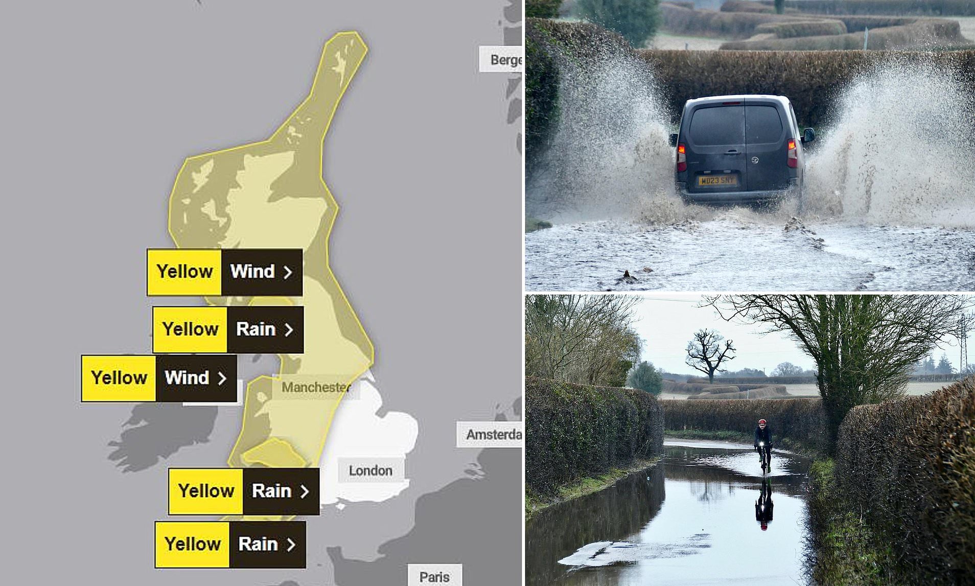 Weather map reveals where 70mph winds and 12 hours of rain are to hit