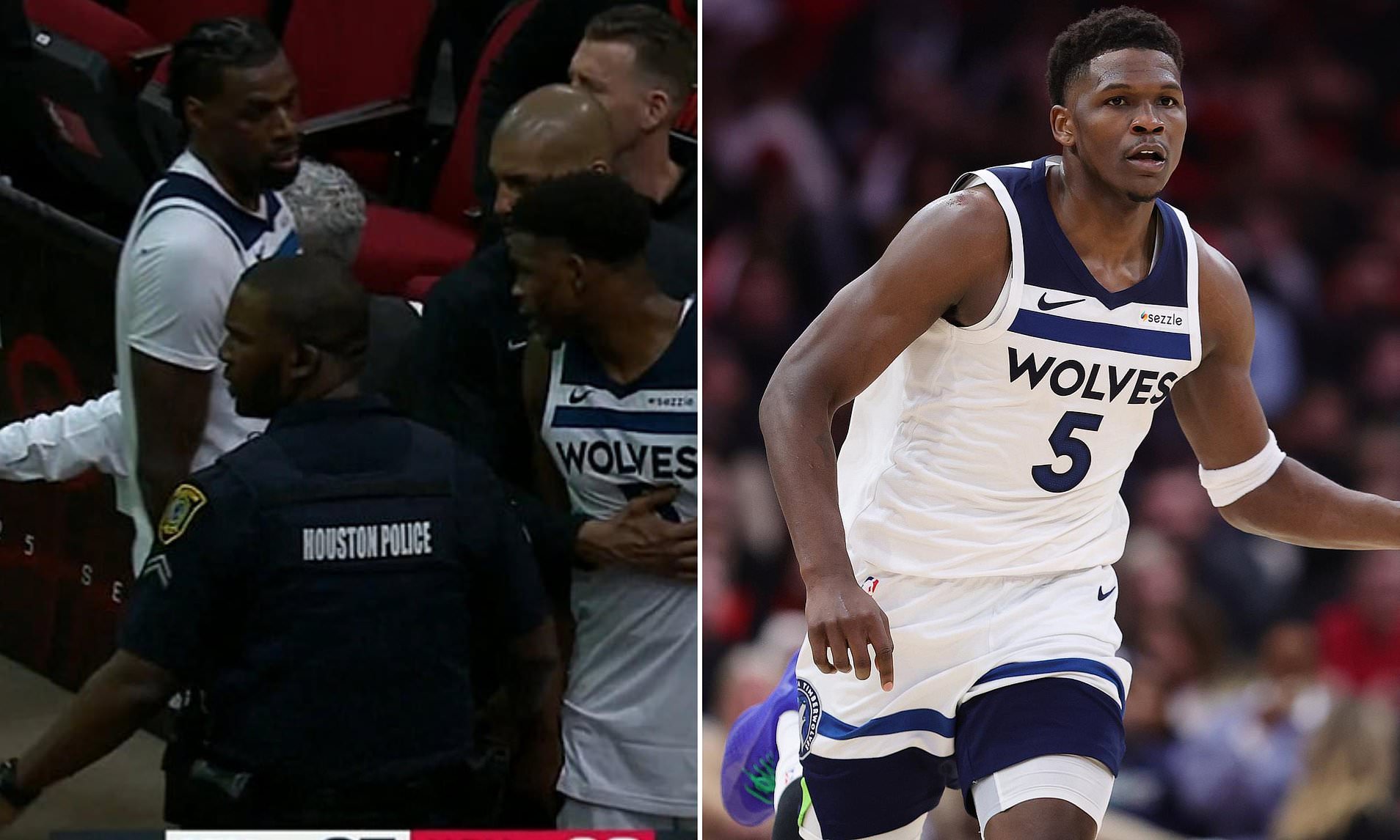 NBA star Anthony Edwards restrained in fiery courtside clash with fan ...