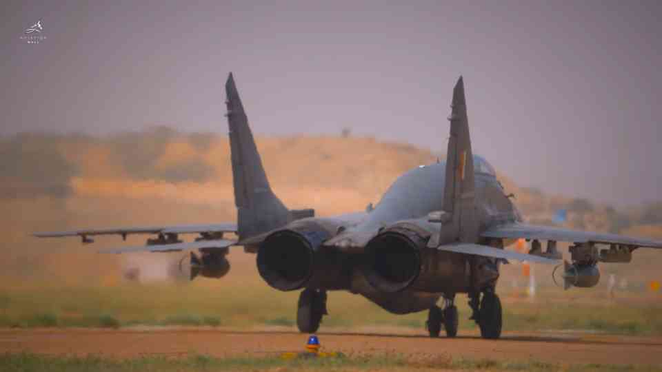 Fully loaded MiG-29UPG launches in strike configuration