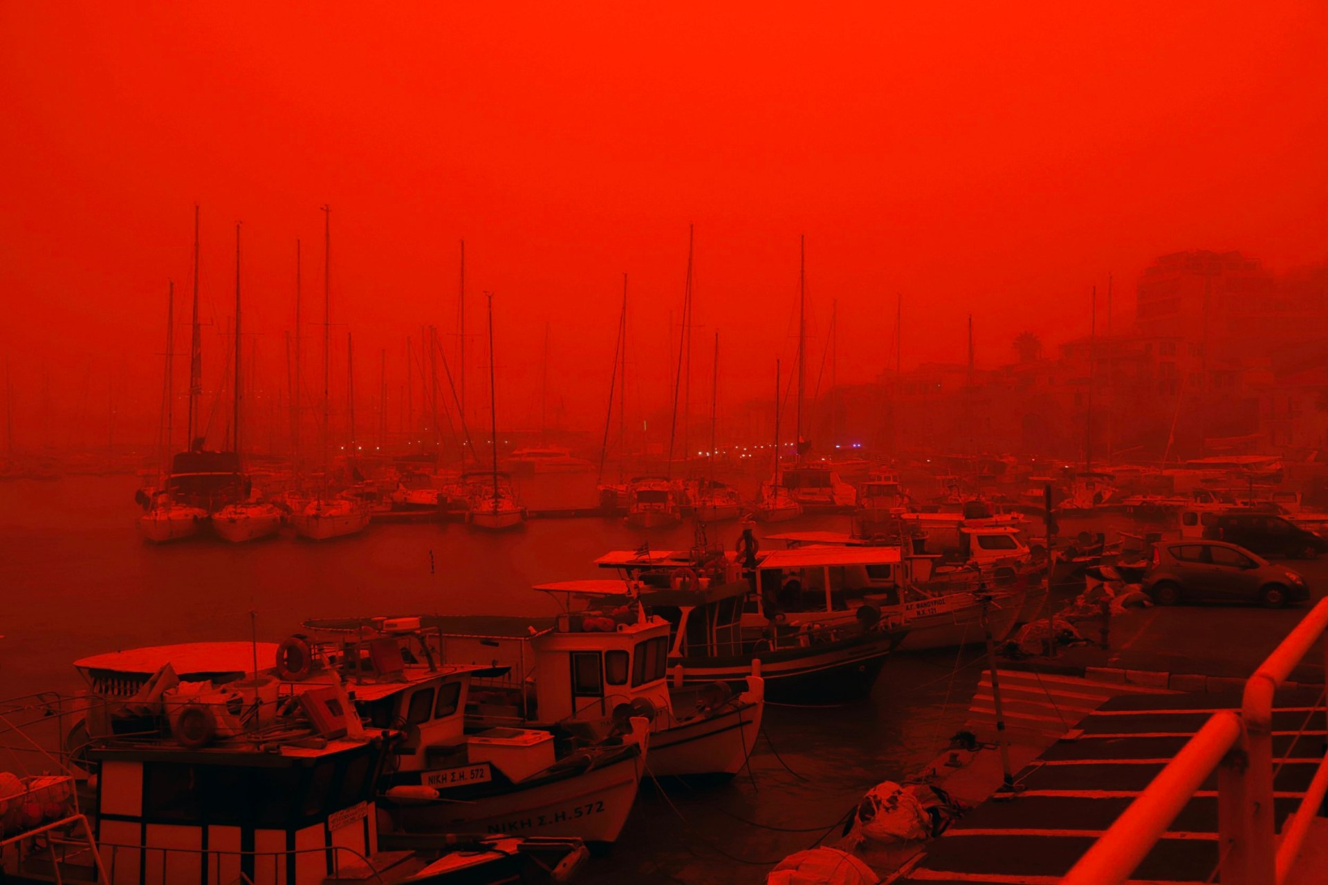 Skies turn blood red over Crete after deadly Sahara dust storm blows in