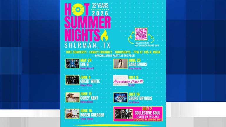 Lineup revealed for Sherman's Hot Summer Nights