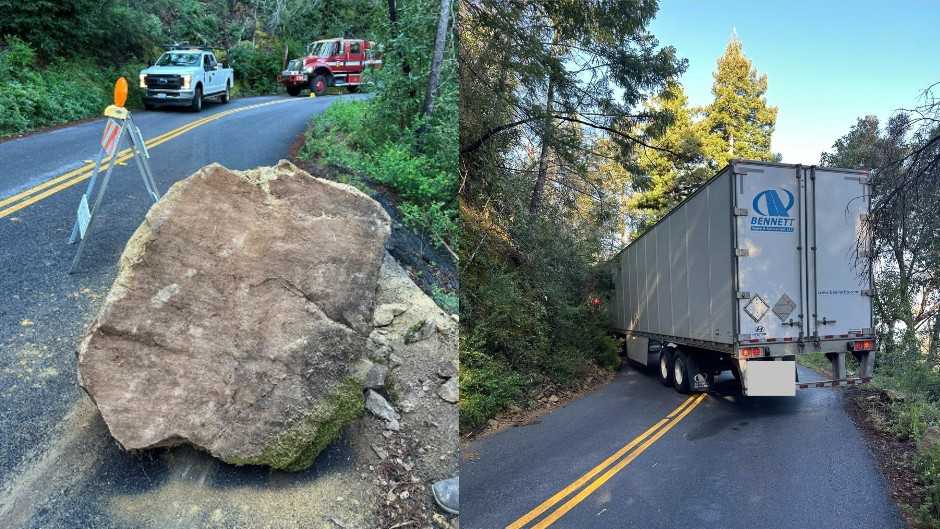 Road reopens after large boulder blocks roadway in Boulder Creek ...