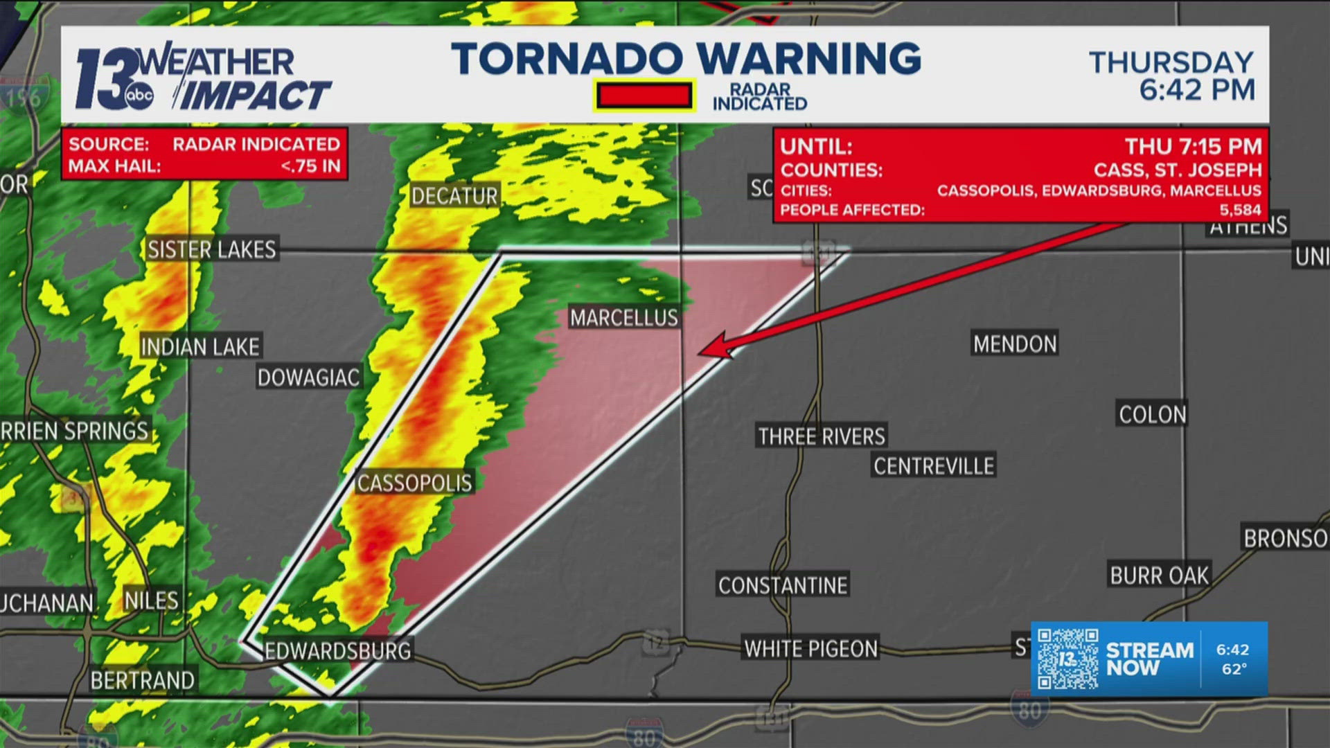 NWS issues tornado warning for parts of Cass, St. Joseph counties