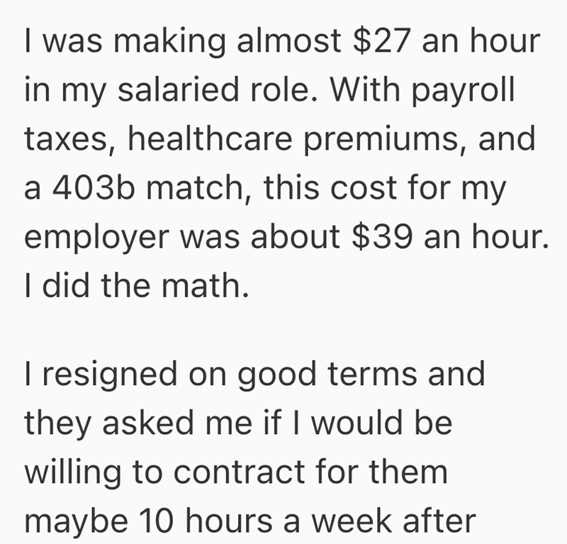 Boss tries to keep former employee on as a contractor for 10hrs/week ...