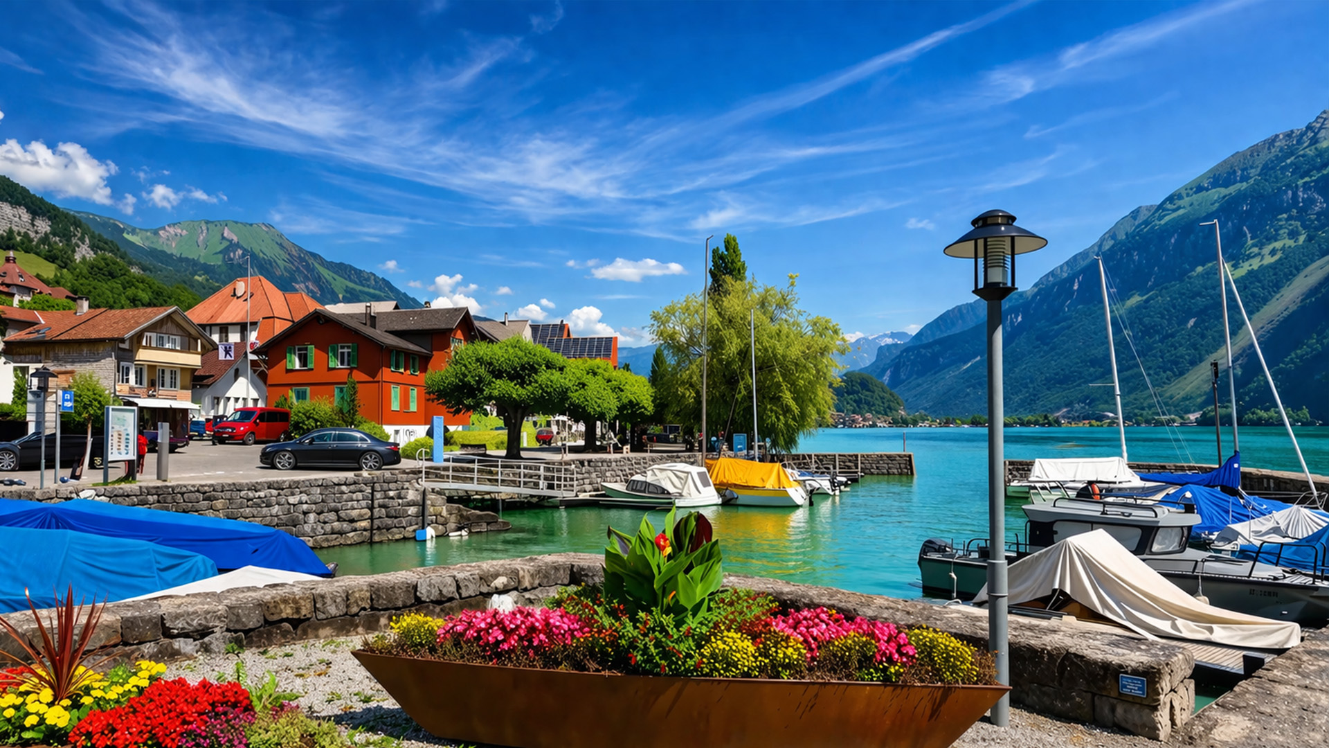 Lake Brienz Switzerland scenic walk Brienz (4K)