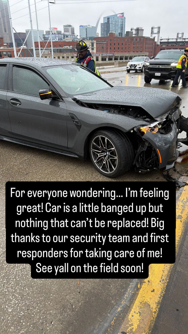 Cardinals’ Masyn Winn shares photo of wrecked car following crash hours ...