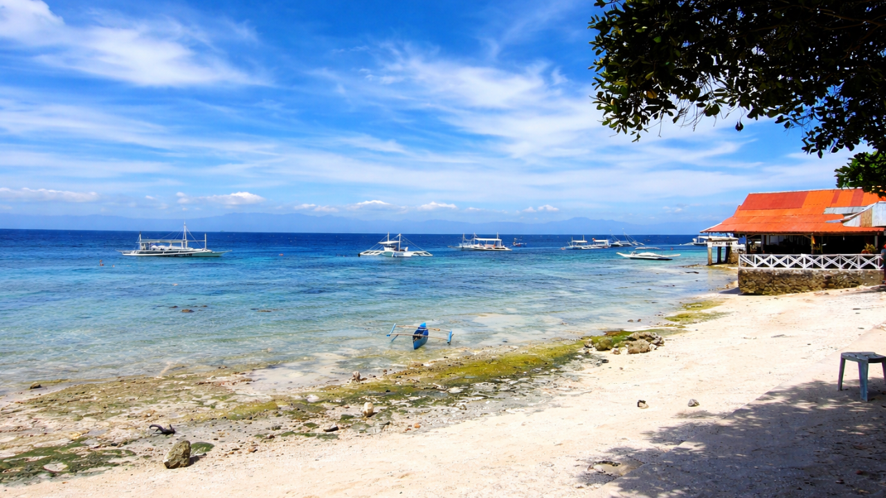 Walking along Moalboal Panagsama Beach Philippines (4K)