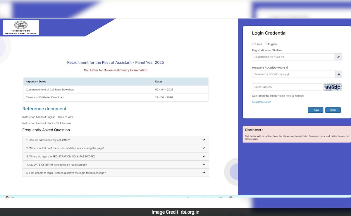 RBI assistant 2026 exam: Admit card out, download link here