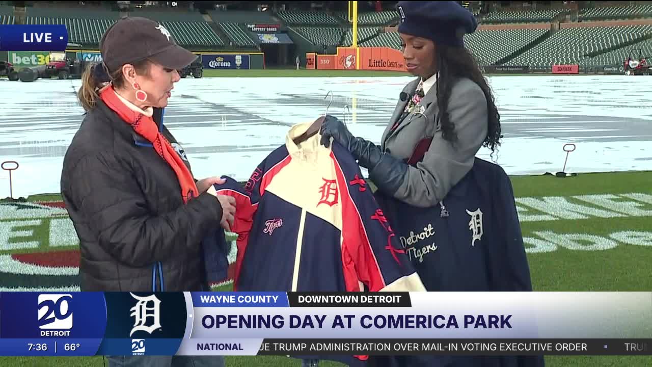 Asia Pierson shows off the new Detroit Tigers merchandise this year