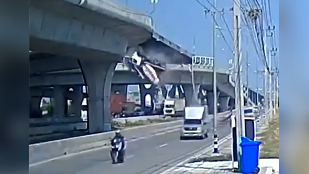 Concrete truck plunges off bridge at full speed
