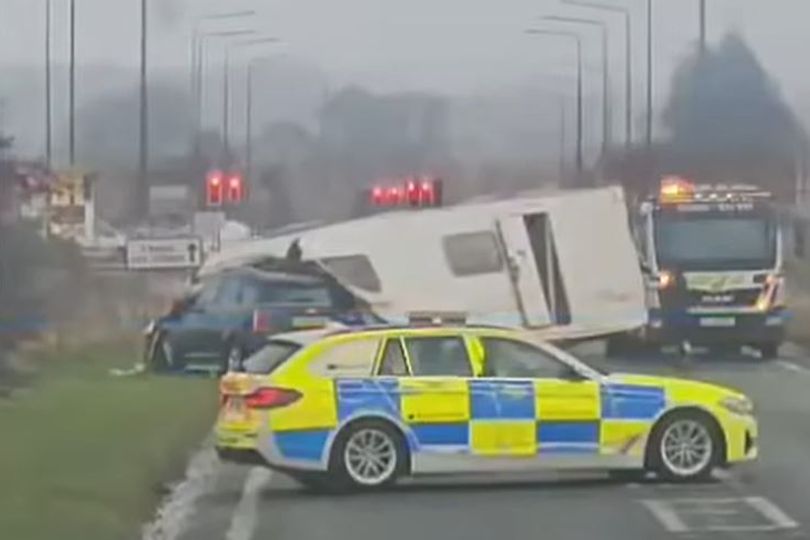 West Lothian crash sees 'caravan destroyed' and major road closed
