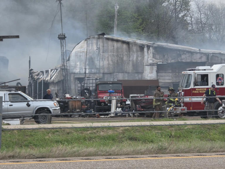 Large fire on Interstate 55 in Marion, AR