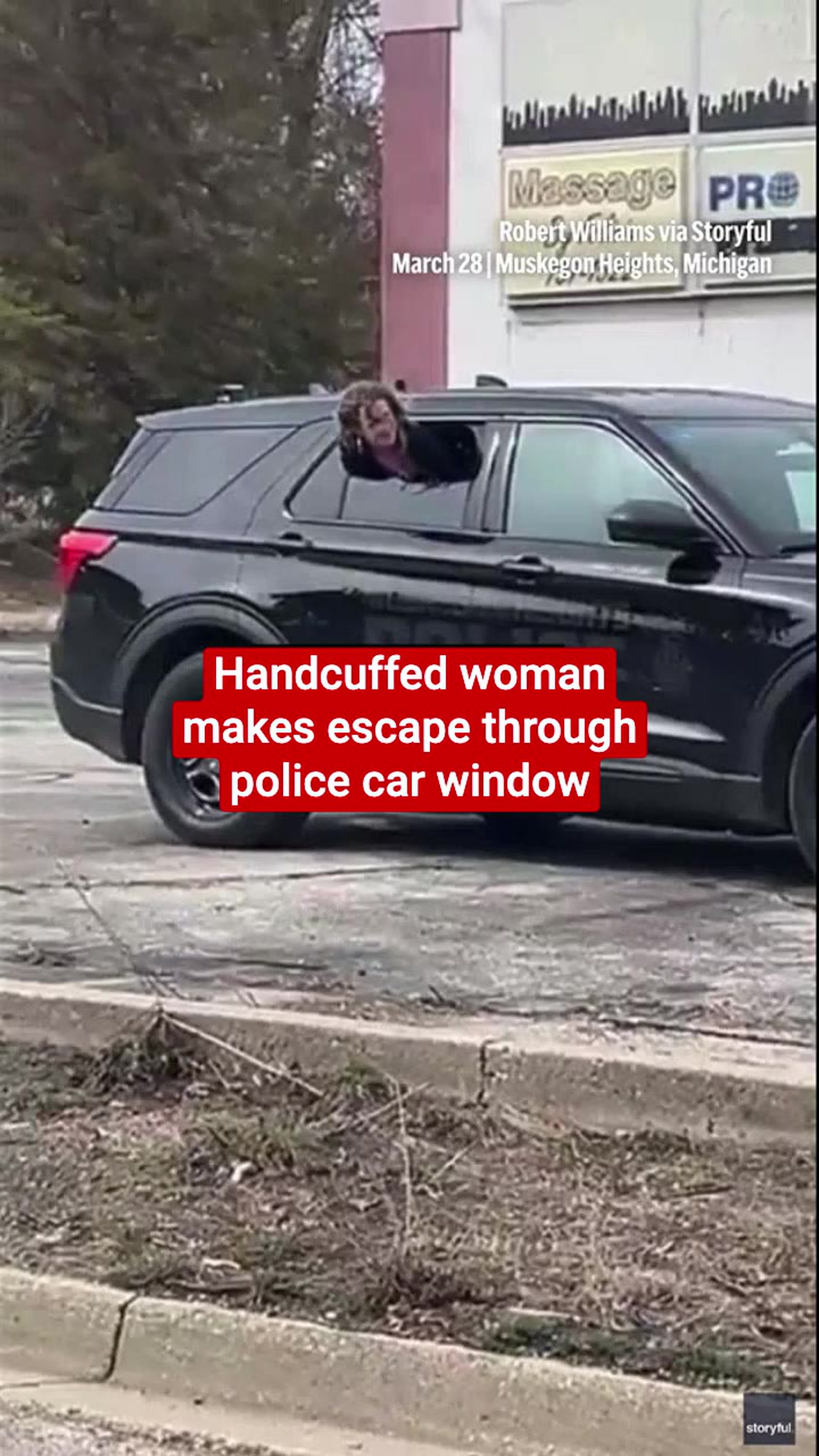 Handcuffed woman makes escape through police car window