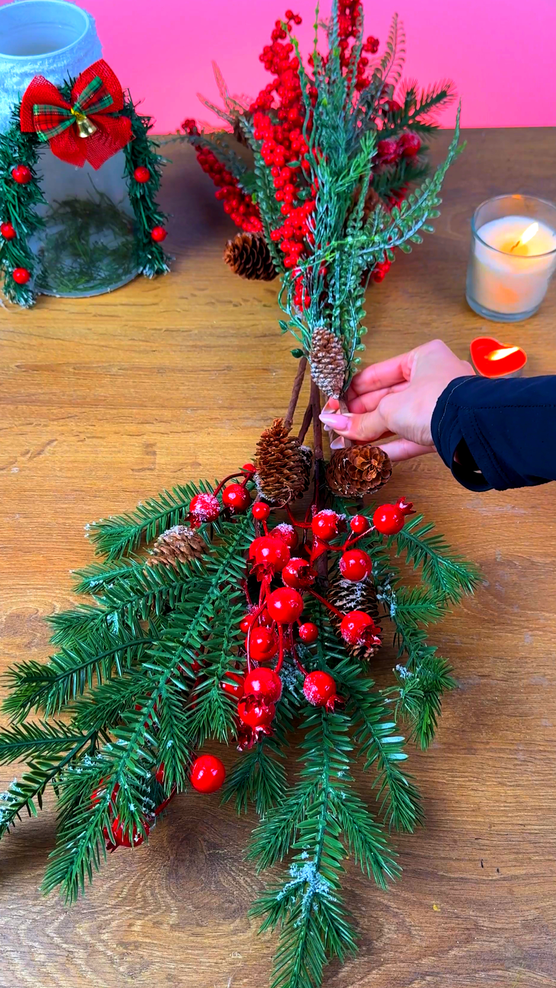 DIY festive wreath mirror decor