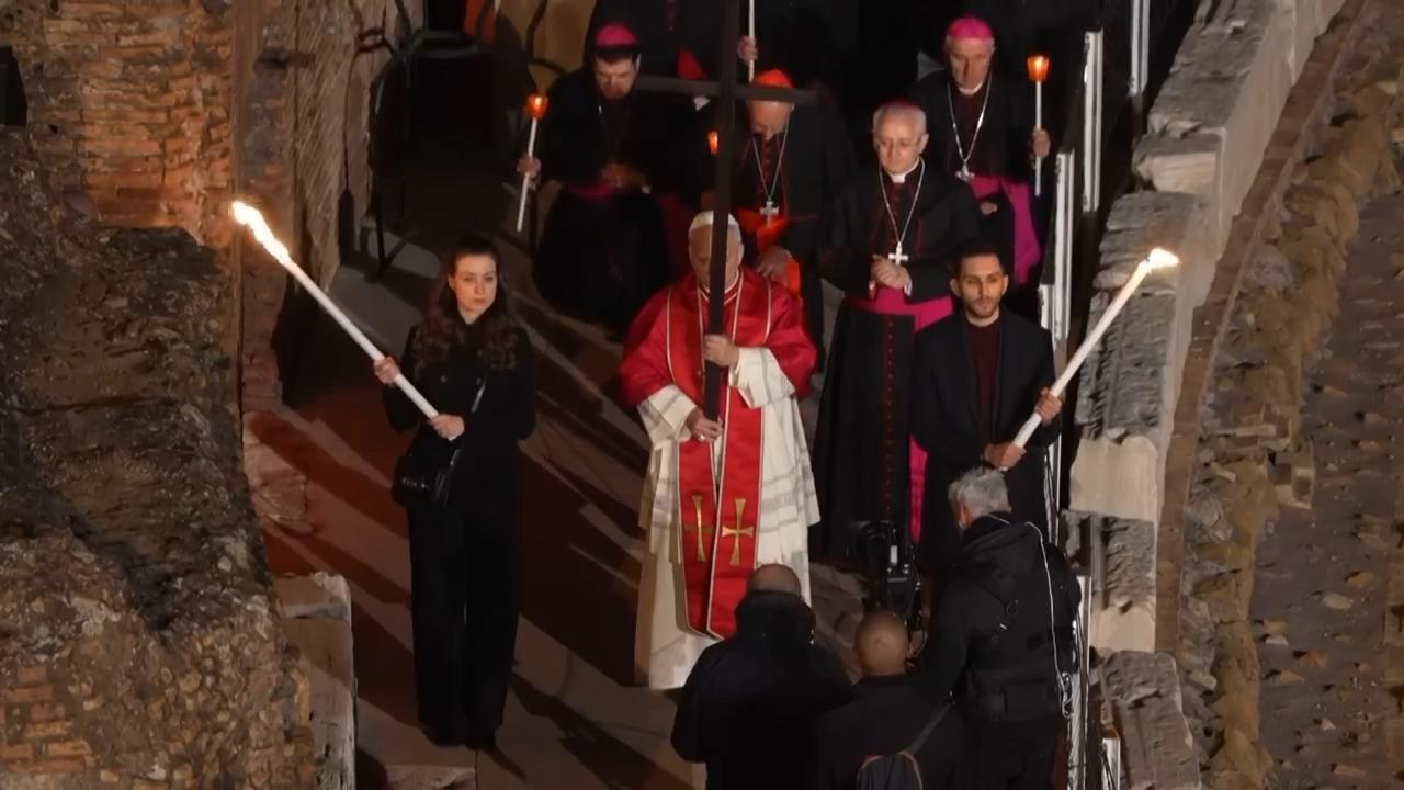 Pope in Good Friday Way of the Cross ceremony at Rome's Colosseum