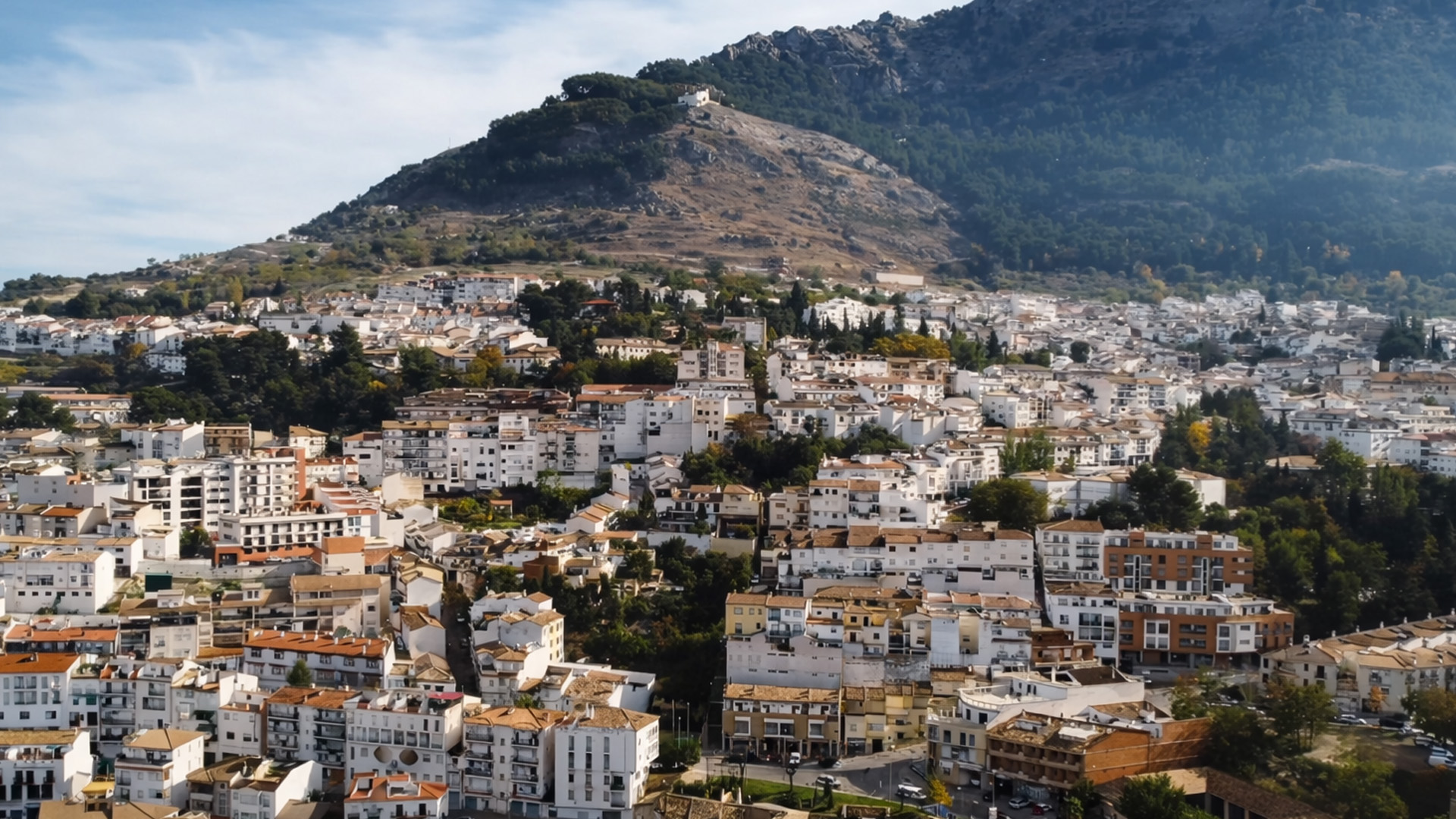 Homes stacked along a steep mountain edge
