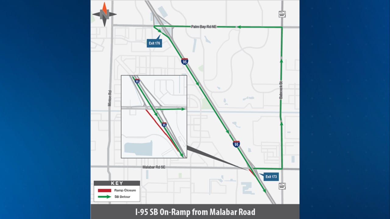 Overnight ramp closure scheduled at I-95 and Malabar Road interchange