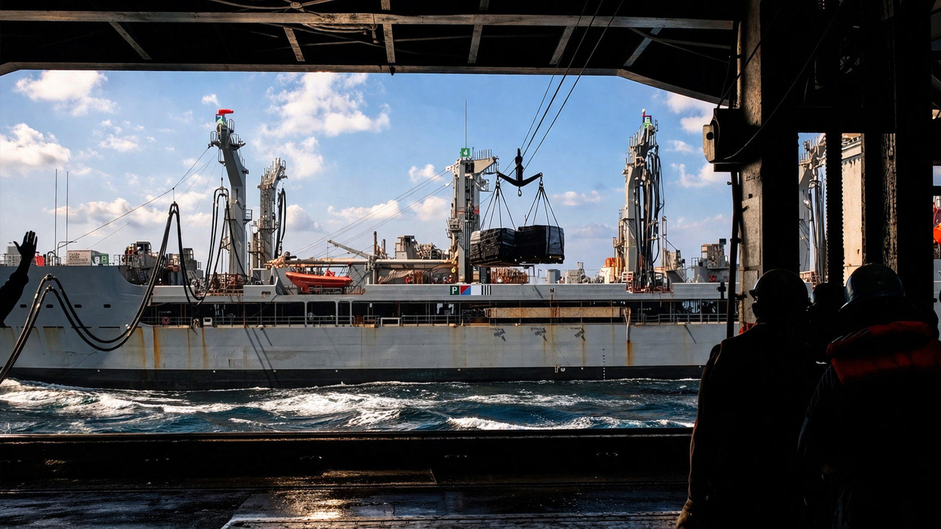 Inside USS Nimitz resupply operations with USNS Patuxent