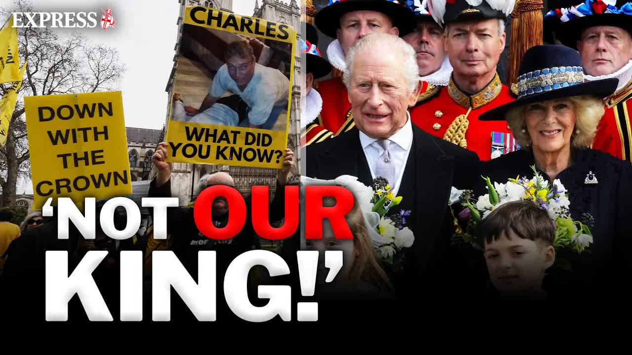 King Charles and Queen Camilla ignore ANGRY protestors as they arrive ...