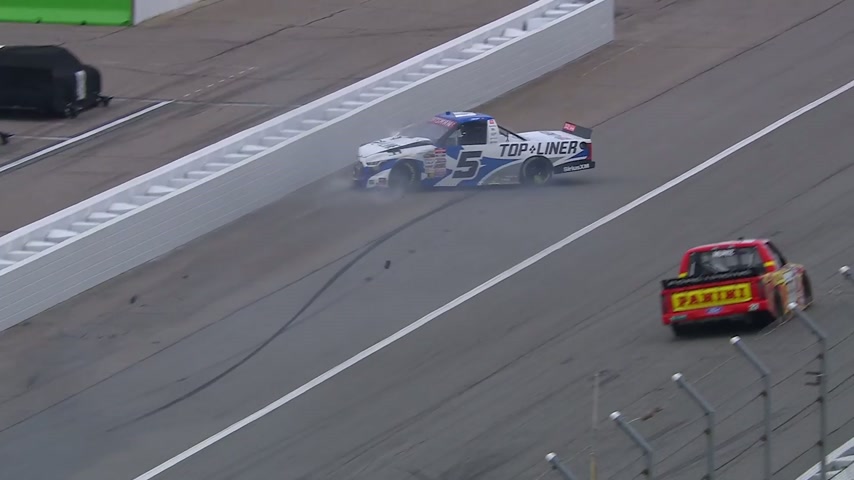 Adam Andretti spins, wrecks down the backstretch early in stage 2
