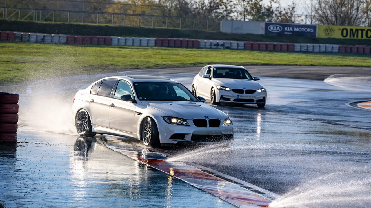 BMW drift session on wet track