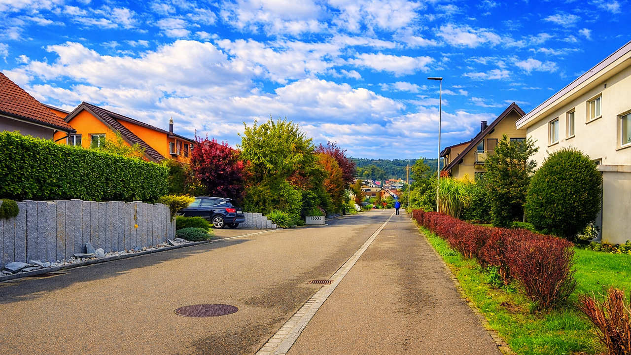 Swiss neighborhood streets look clean and relaxed