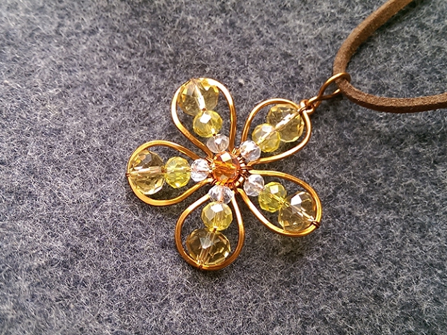 Apricot flowers pendant - How to make pendant from copper wire 204